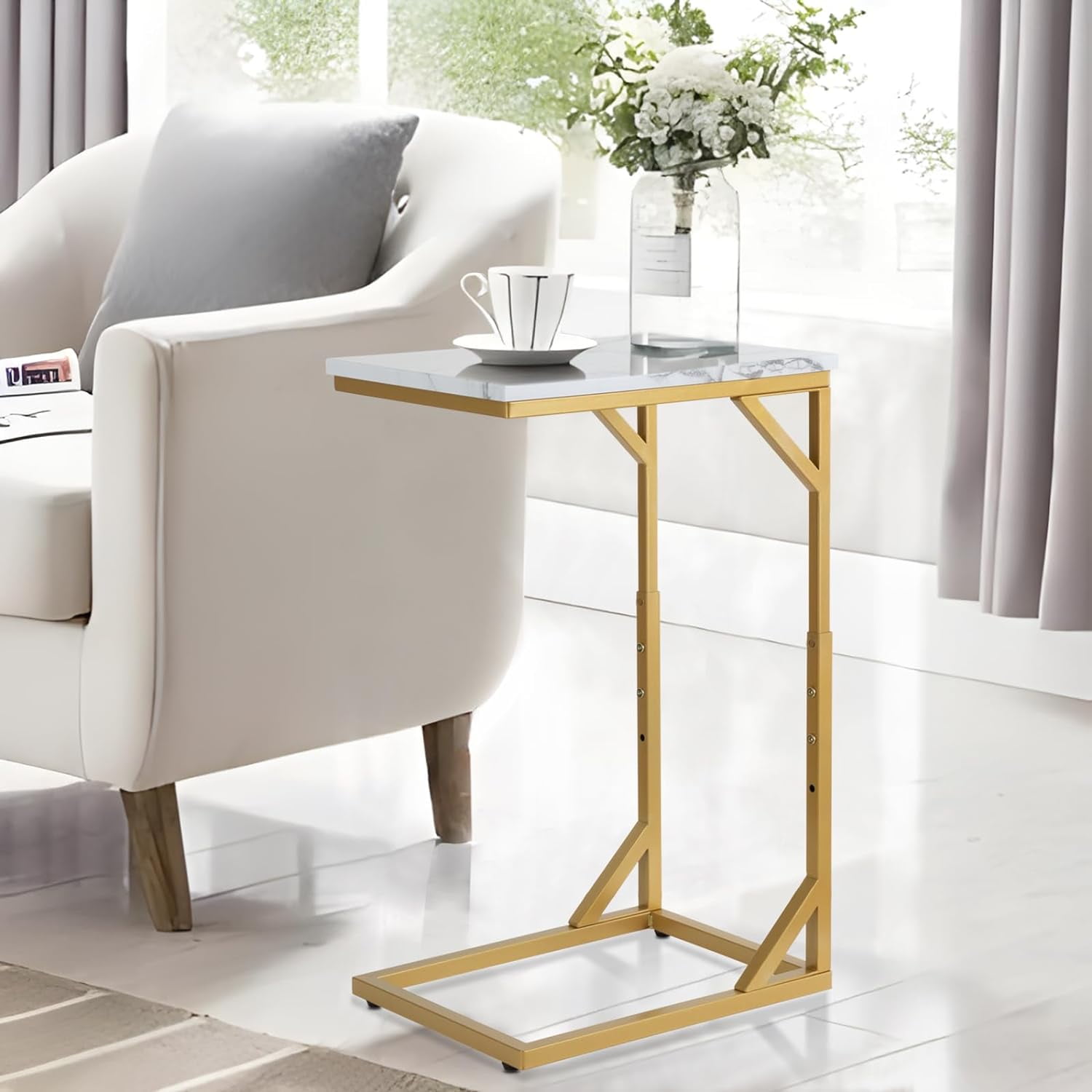 Serteaw C-Shaped End Table, Sturdy Side Table for Couch Sofa Bedside ...