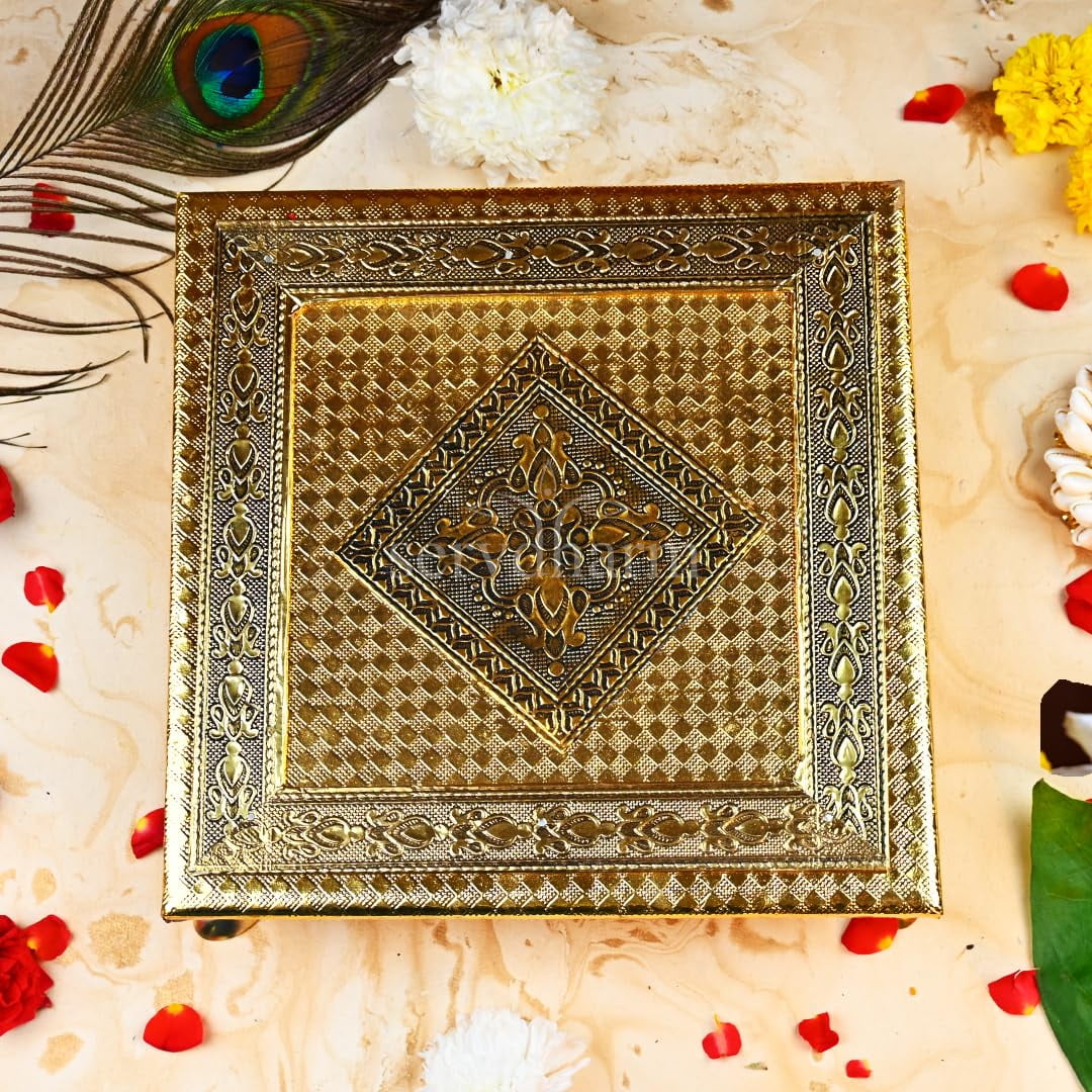 Servdharm Wooden Pooja Chowki Patla Medium 8 inches Chowki for Puja of ...