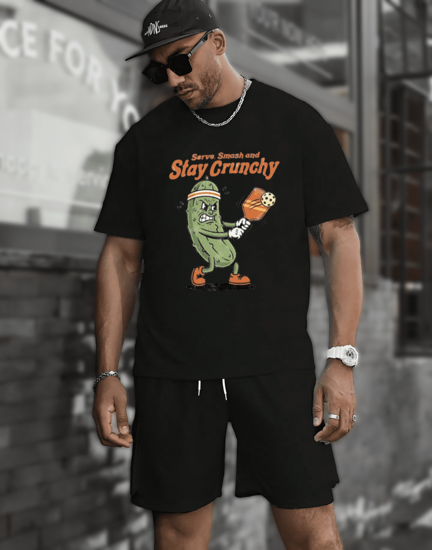 Serve Smooth And Stay Crunchy Funny Pickle Cartoon Retro Joke Graphic ...