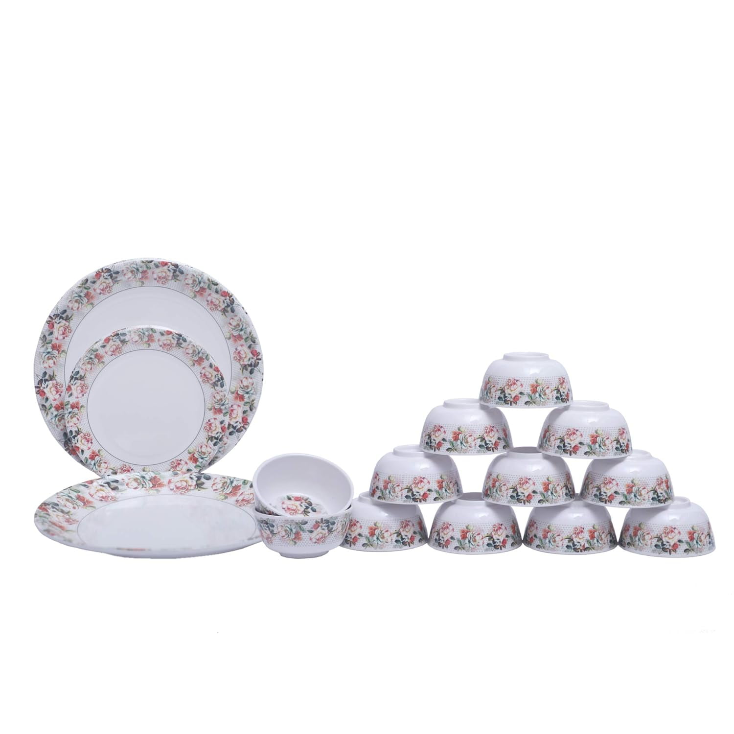 Serve n Style Melamine Dinner Set Pack of 24 Pieces White with Flower ...