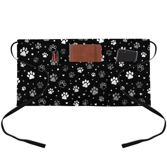 Server Apron with 3 Pockets Dog Paw Print Waitress Waiter Short Waist ...