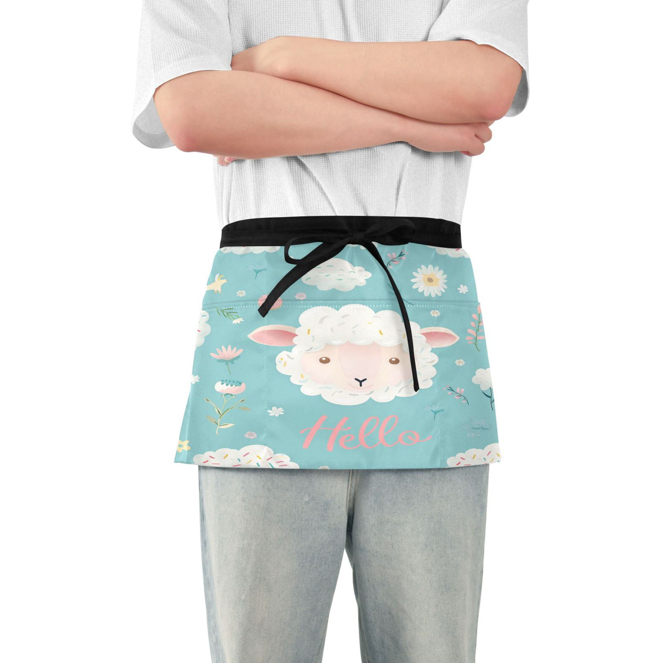 Server Apron with 3 Pockets Waterproof Waitress Waist Short Apron for ...