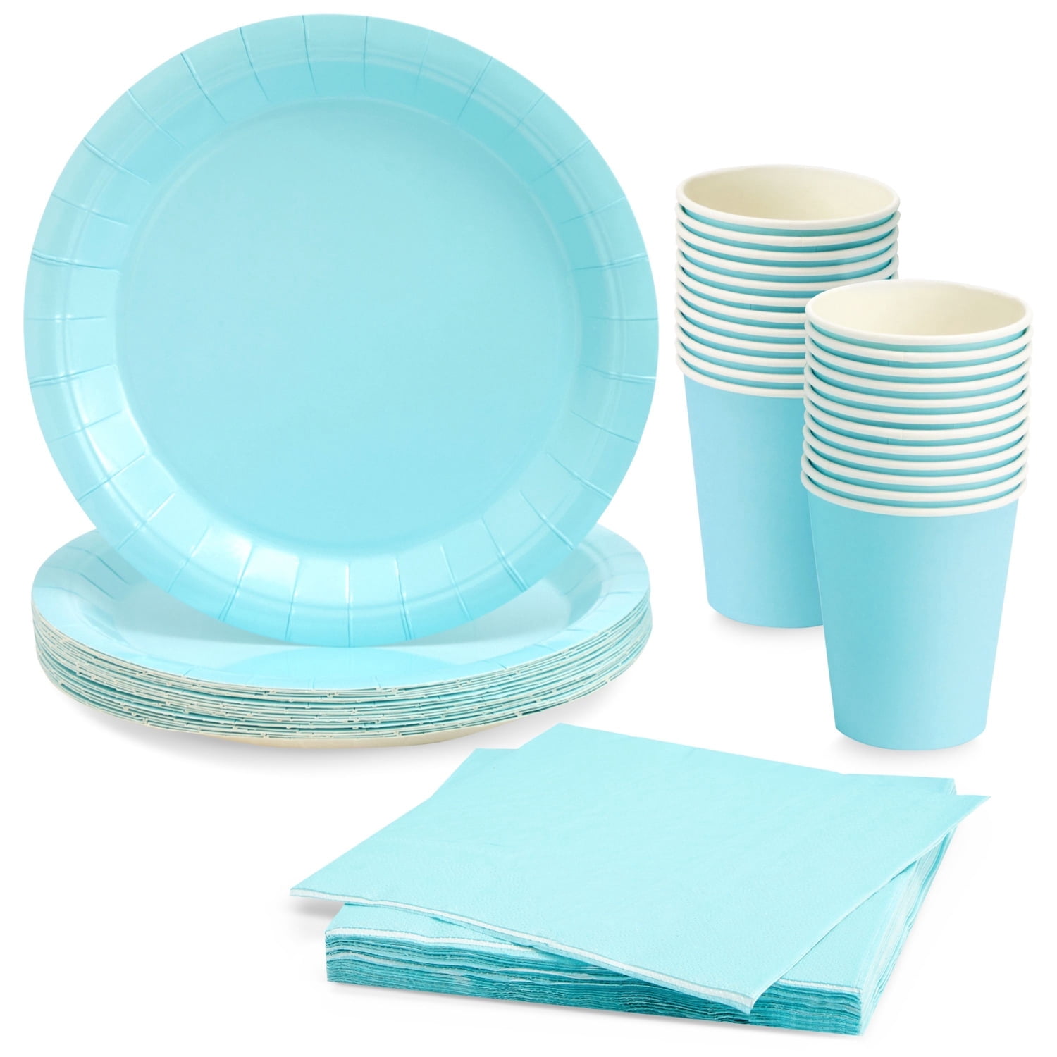Serves 24 Light Blue Party Supplies, Disposable Paper Plates, Cups ...