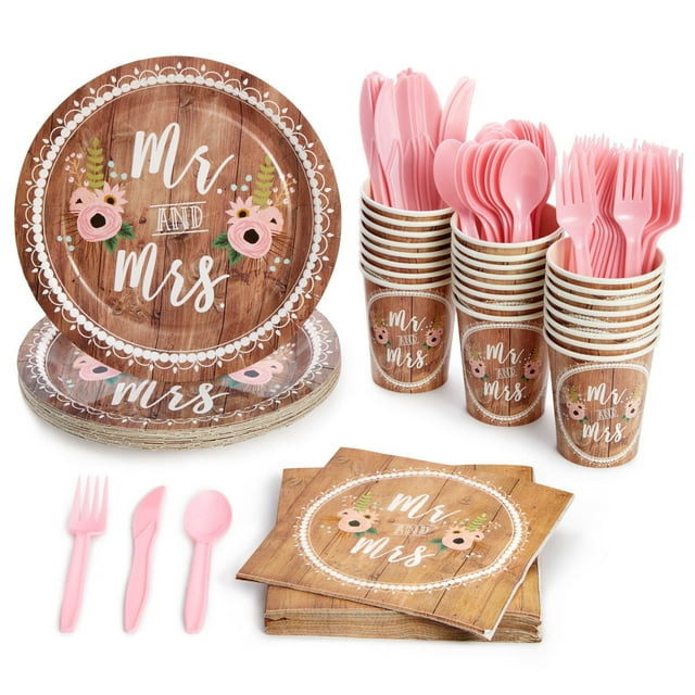 Mr and Mrs Bridal Shower Tableware Set for 24, Wedding Decorations (144 ...