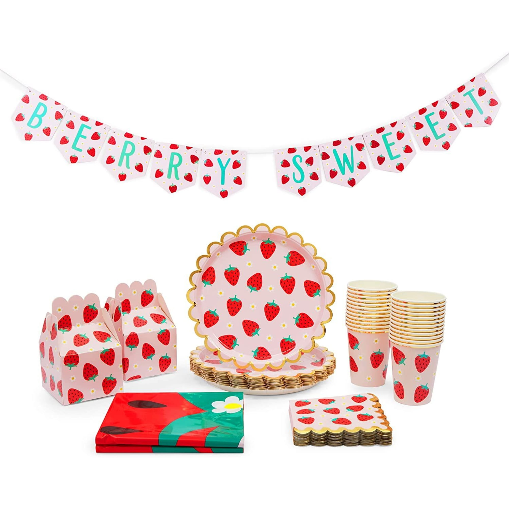 Sparkle and Bash Strawberry Party Decorations 87 Pieces for Birthday ...