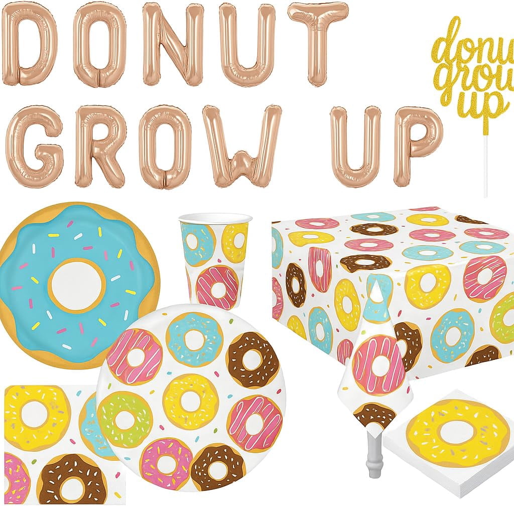 Serves 30 Complete Party Pack Donut Party 9" Dinner Paper Plates 7 ...