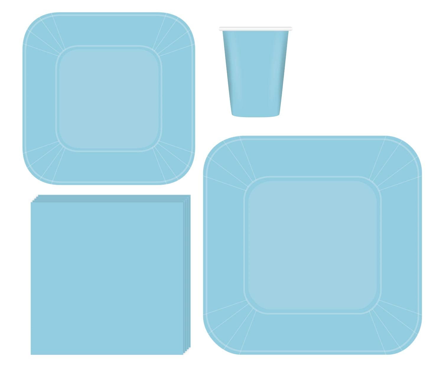 Serves 50 Complete Party CI30 Pack Light Blue Square Dinner & Dessert ...