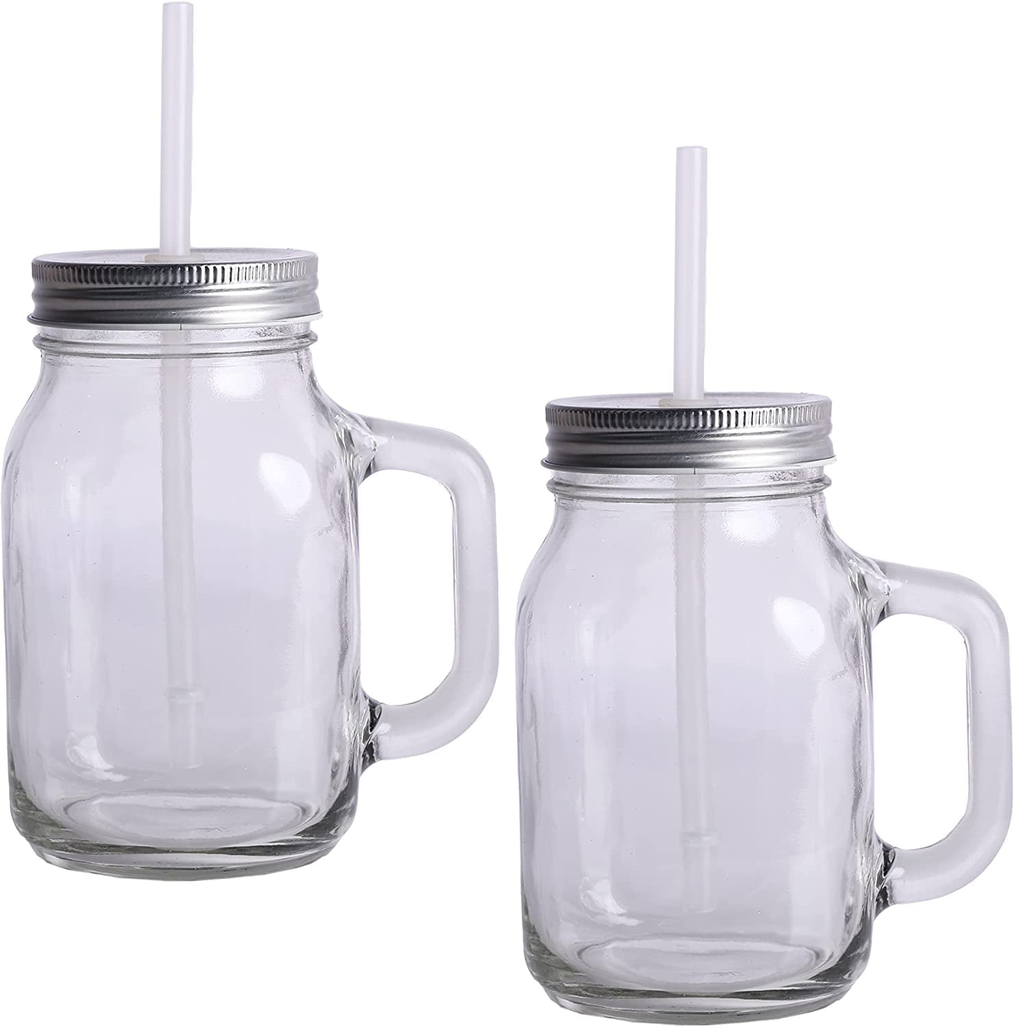 Servette Home 2-Piece Glass Mason Drinking Jar 20oz/600mL with Silver ...