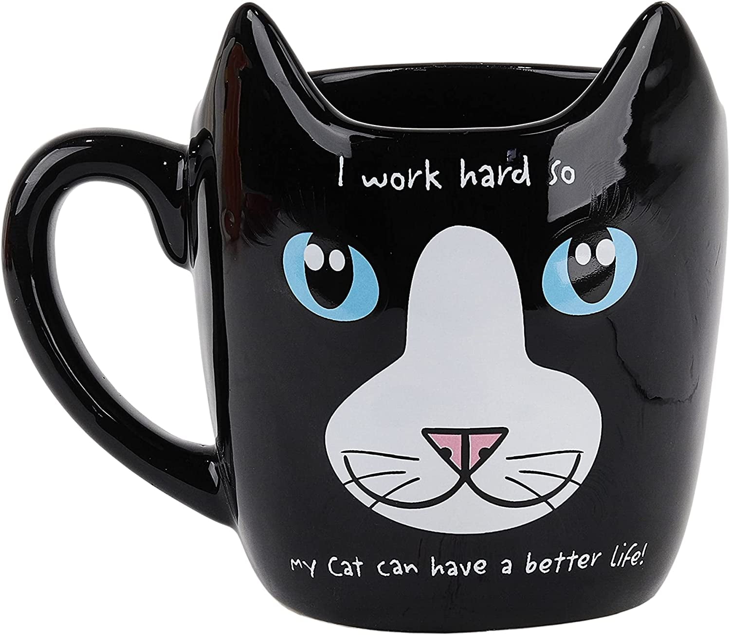 Servette Home Black Cat Coffee Mugs for Cat Lovers "I Work Hard so My ...