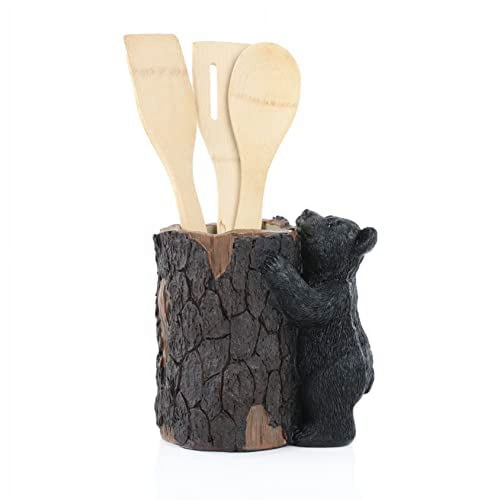 Servette Home Brown Bear Utensil Holder Caddy with 3 Wood Utensils ...