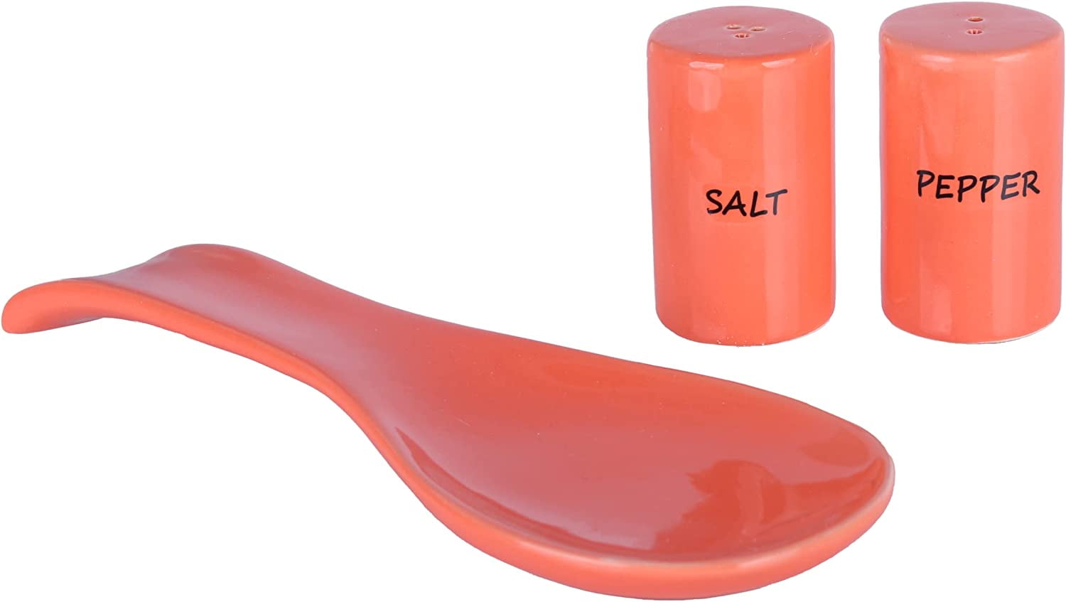 Servette Home Ceramic Spoon Rest & Salt and Pepper Shakers Set - Orange ...