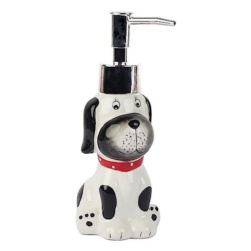Servette Home Ceramic White Spotted Dog Soap Dispenser with Pump for ...