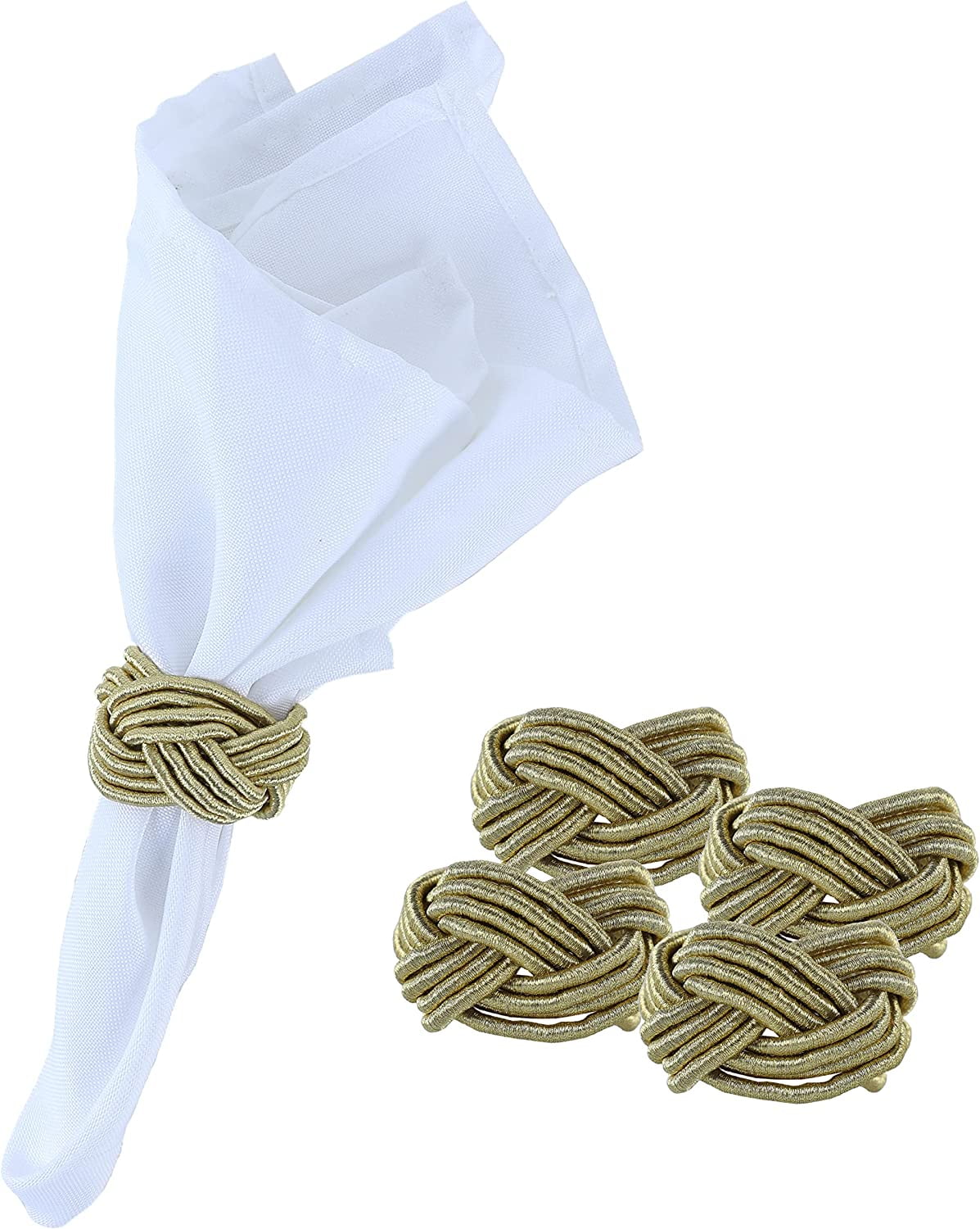 Servette Home Gold Braided Rope Napkin Synthetic Rings - Set of 4 ...