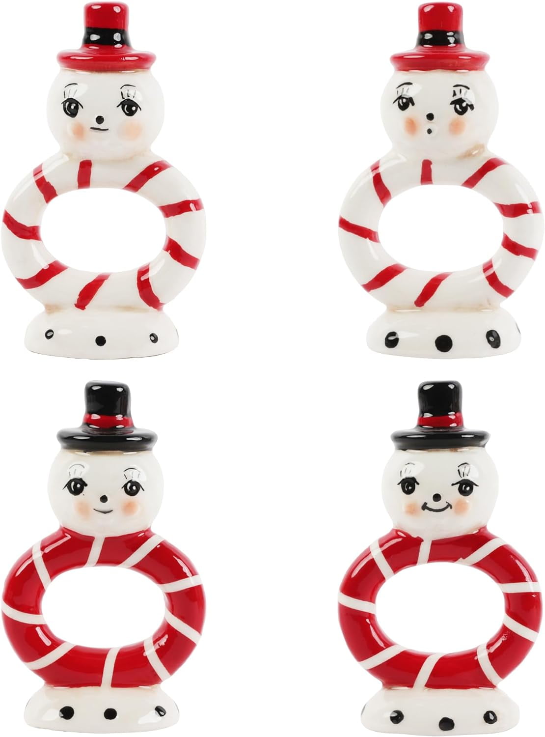 Servette Home Hand Painted Ceramic Snowman Christmas Napkin Rings (Set ...