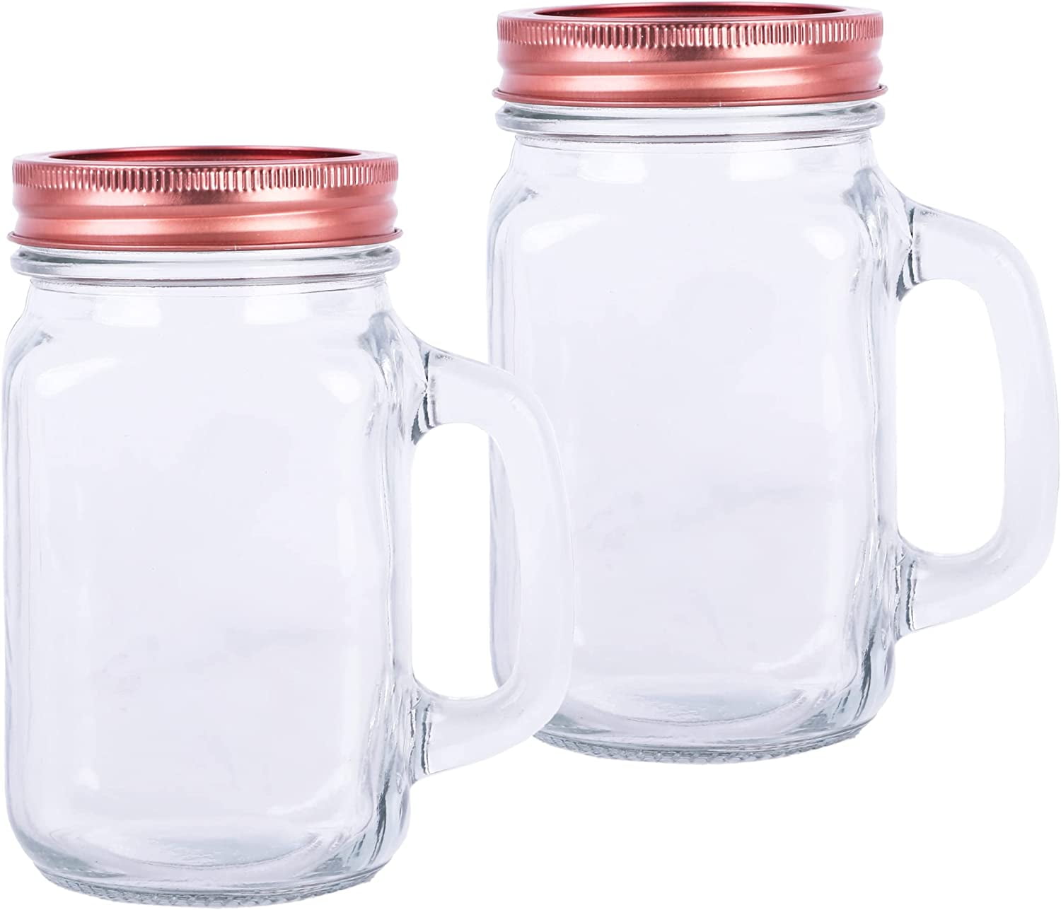 Servette Home Mason Glass Jar Drinking Glasses with Handles & Copper ...