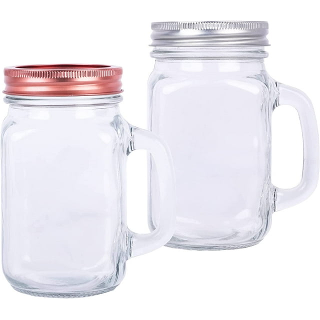 Servette Home Mason Drinking Jars 16 oz 5" Clear Glass with Metal Lids ...