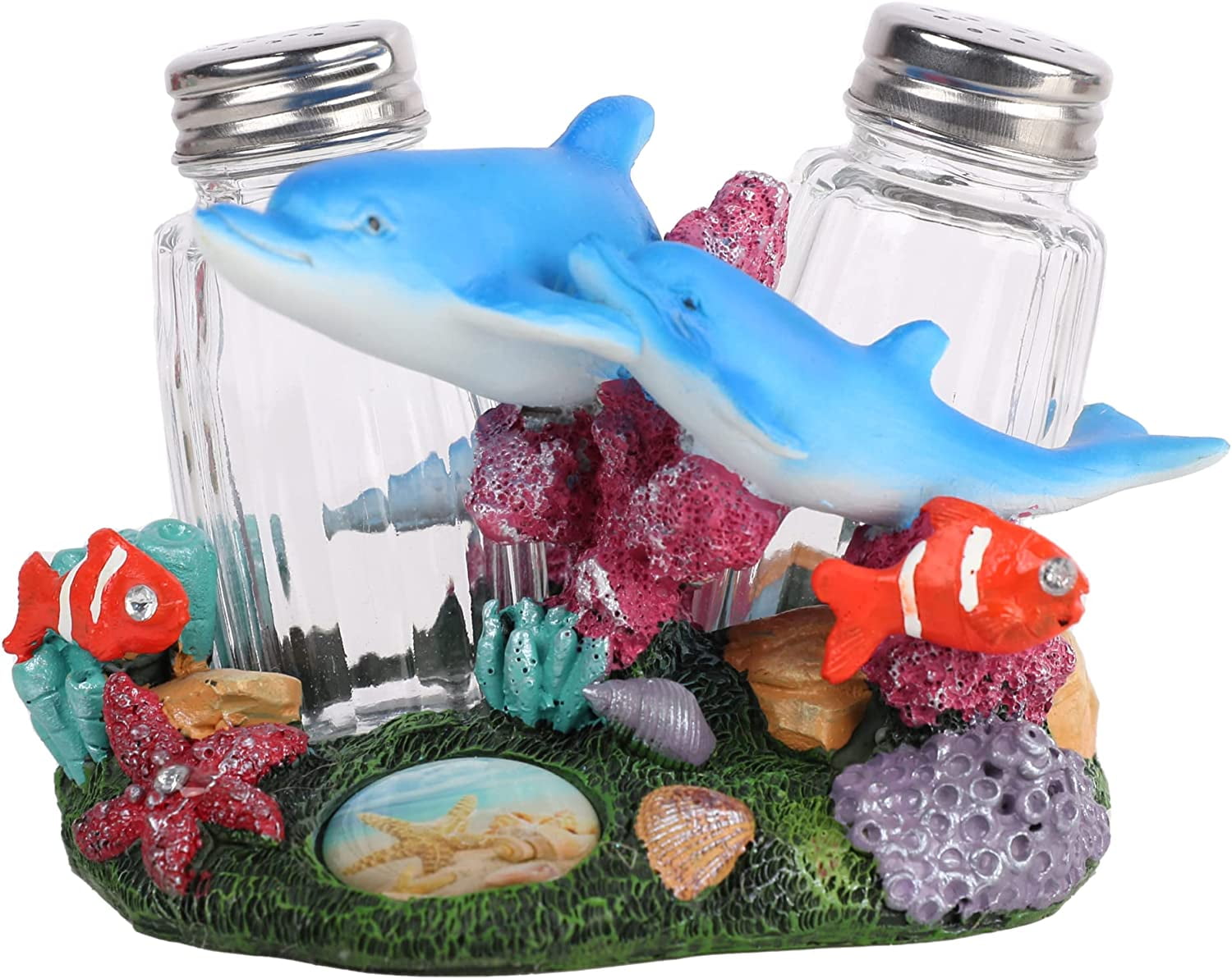 Servette Home Ocean-Themed Dolphin Salt and Pepper Shakers with Stand ...