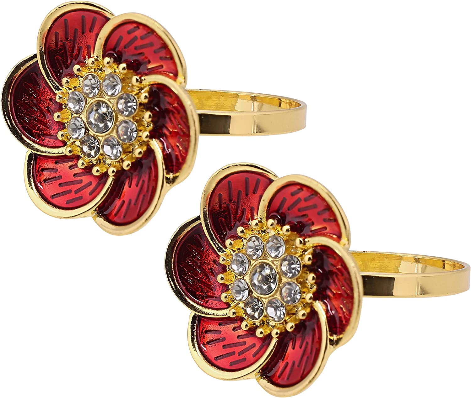 Servette Home Red Flower Christmas Metal Napkin Rings - Set of 2 ...