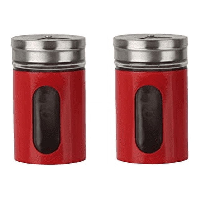 Servette Home Red Salt & Pepper Shakers - Retro Glass Spice Jars with ...