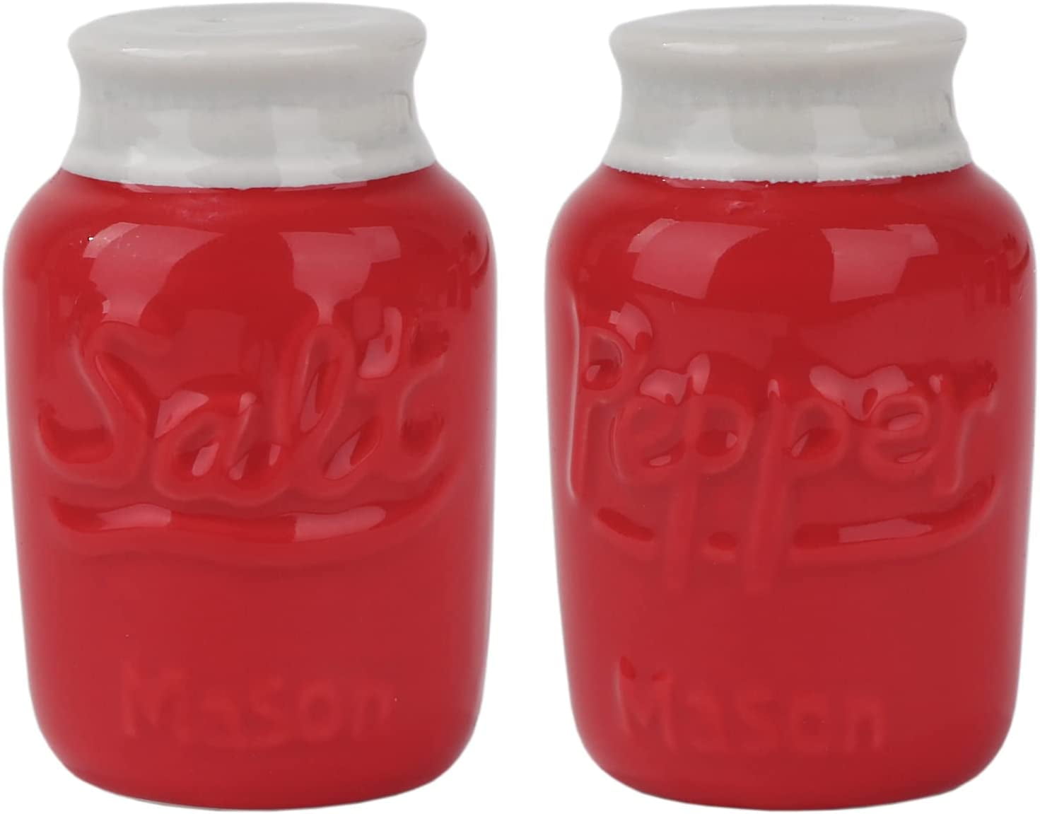 Servette Home Red Salt and Pepper Shakers Ceramic Mason Jar Spice Jars ...