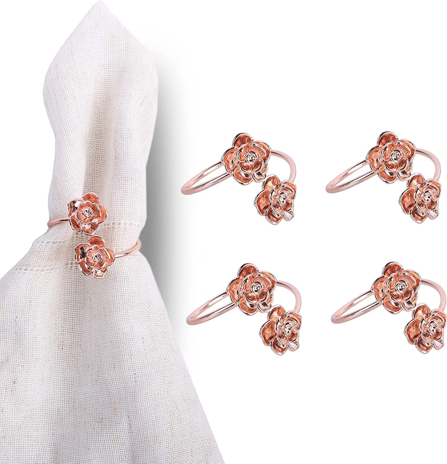 Servette Home Rose Gold Flower Napkin Rings Set of 4 Metal, for Girls ...