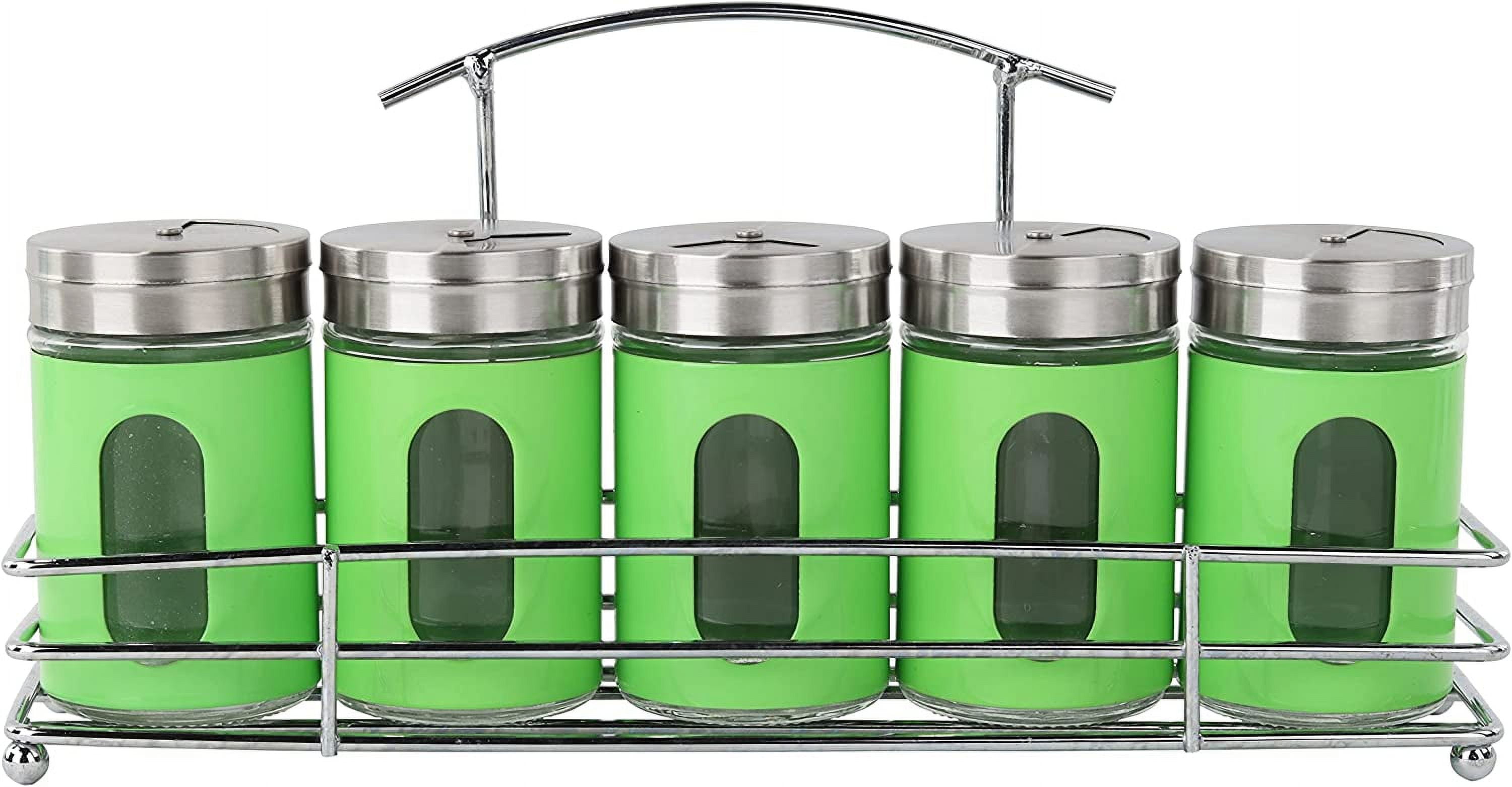 Servette Home Spice Rack with 5 Salt Pepper Shakers Retro Glass Spice ...