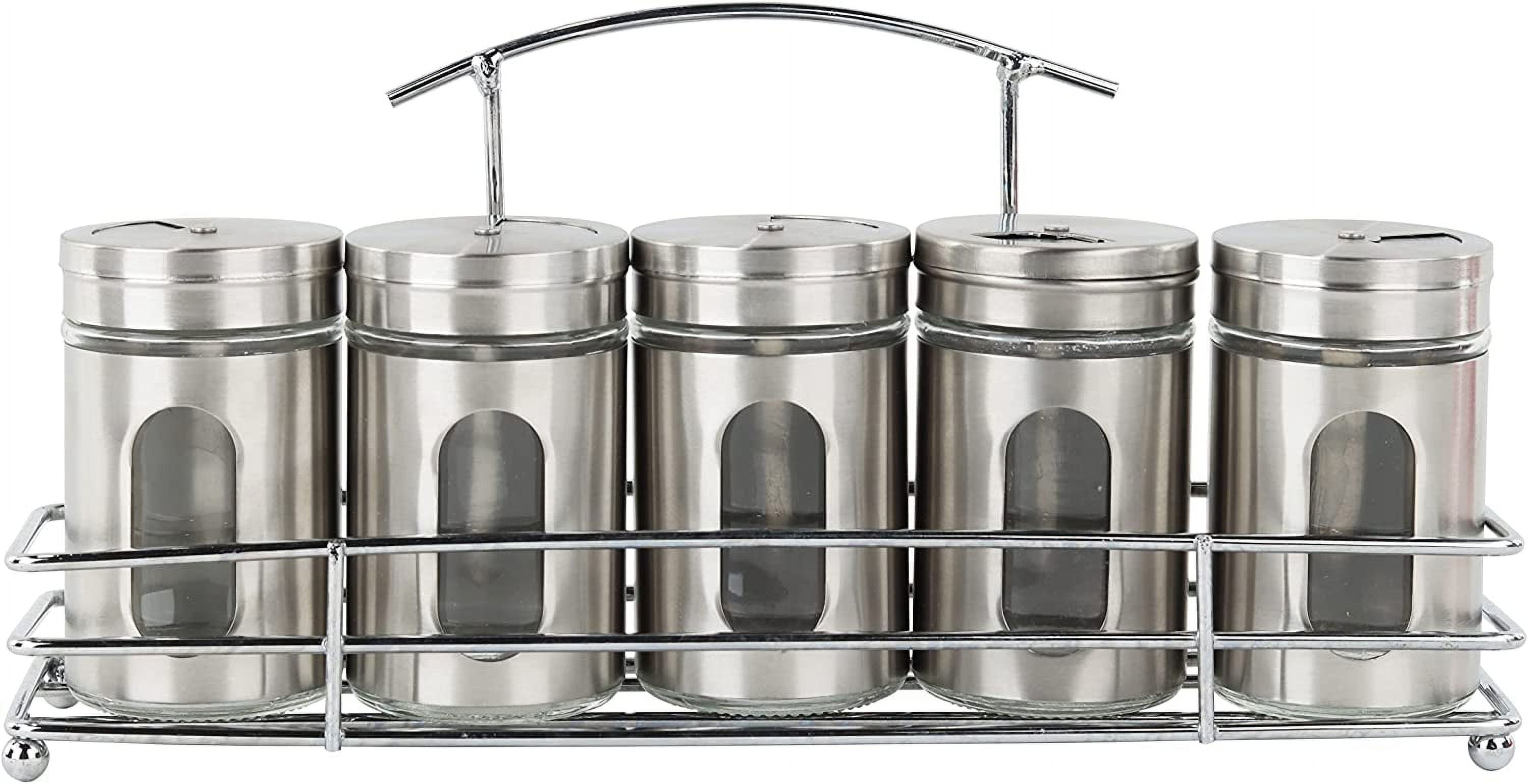 Servette Home Spice Rack with 5 Salt Pepper Shakers Retro Glass Spice ...