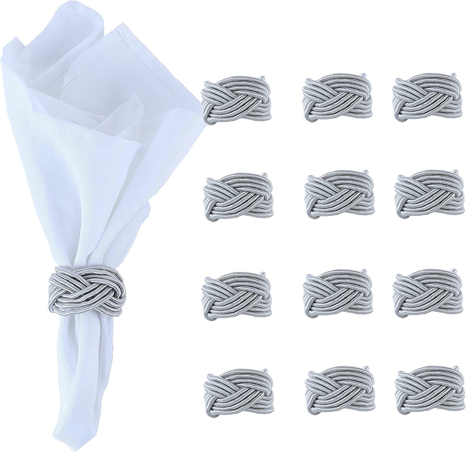 Servette Home Synthetic Silver Braided Rope Napkin Rings - Set of 12 ...