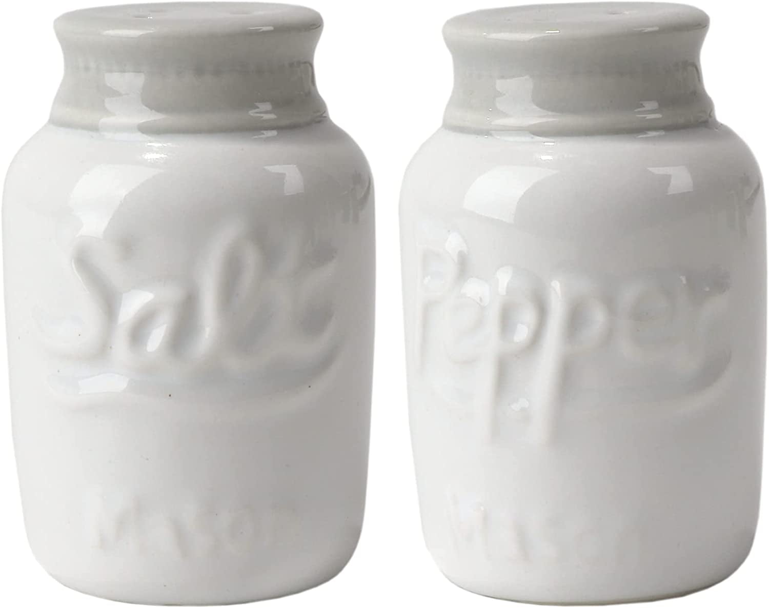 Servette Home White Salt and Pepper Shakers Ceramic Mason Jar Spice ...