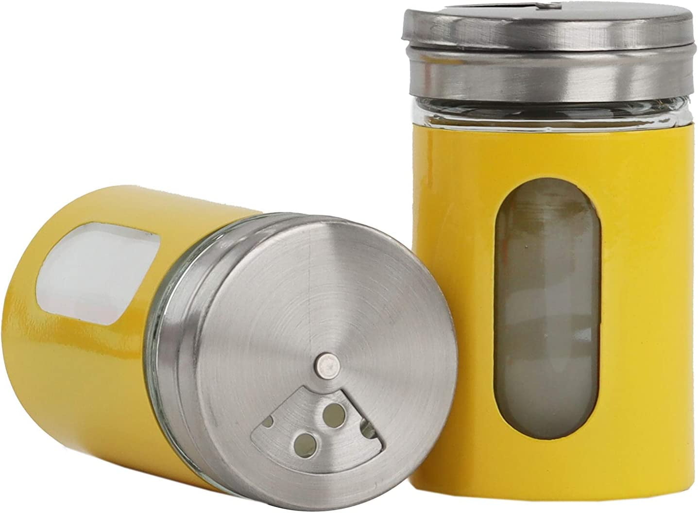 Servette Home Yellow Salt Pepper Shakers Retro Spice Jars Glass - Set ...