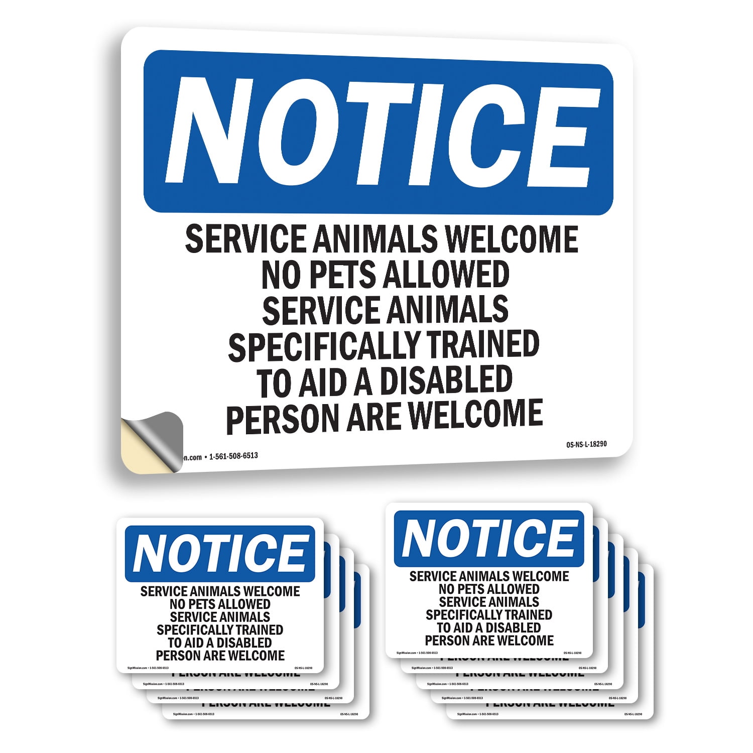 Service Animals Welcome No Pets Allowed OSHA Notice Vinyl Decal Label 7 ...