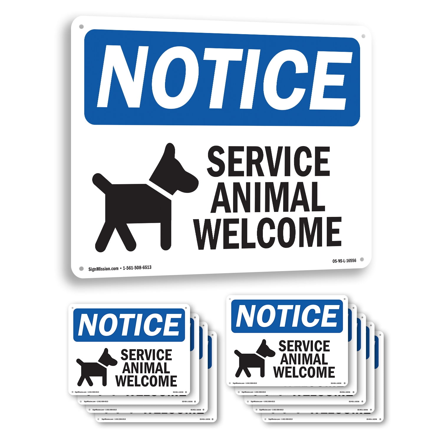 Service Animals Welcome OSHA Notice Rigid Plastic Sign 24 Inch x 18 ...