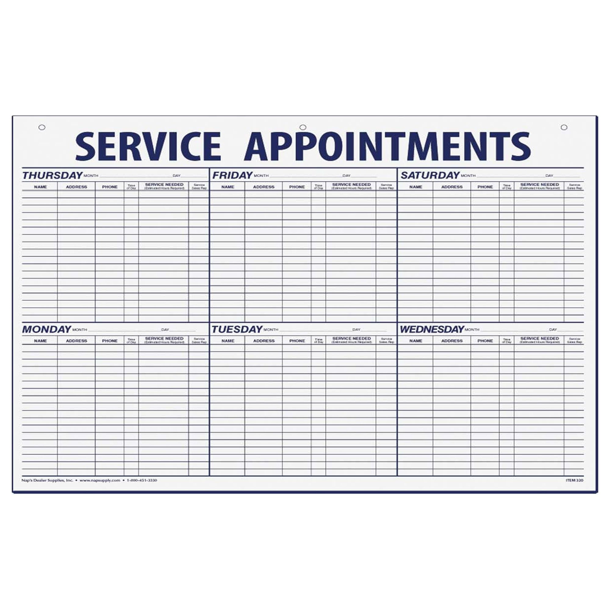 Service Appointment Record - Weekly Large Pad - Walmart.com
