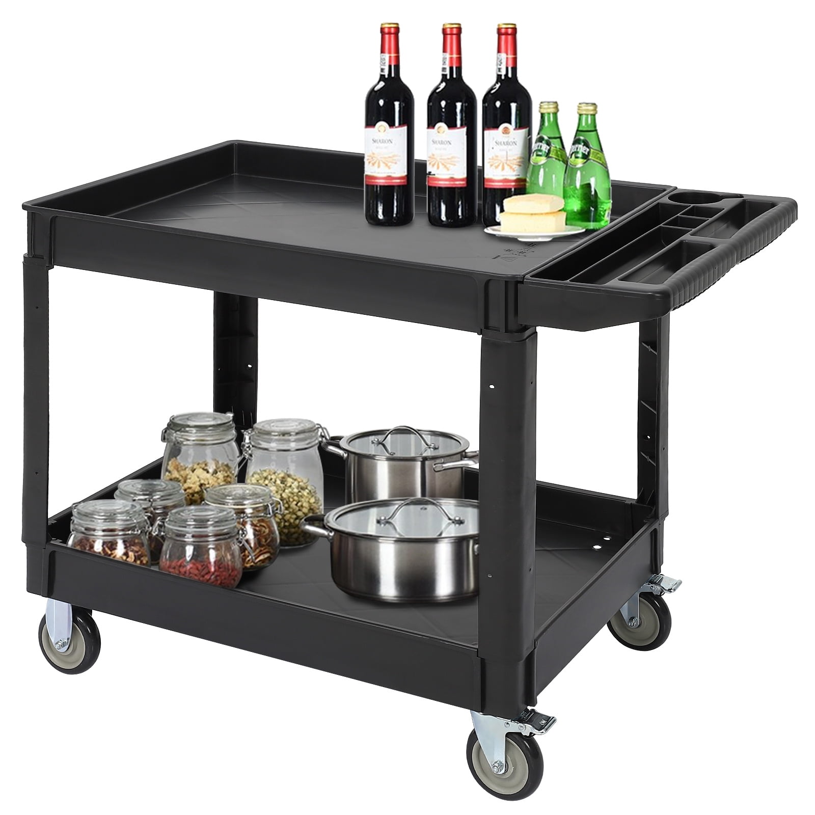 Service Cart, 2 Tier Heavy Duty Rolling Utility Cart Portable Trolley ...