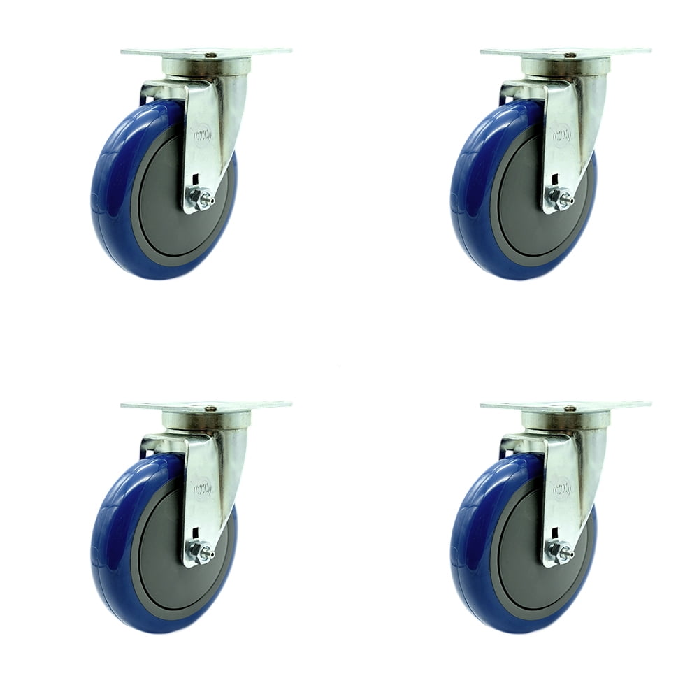 Service Caster - Universal Kitchen Casters - 5" Blue Poly Wheel - 4 ...