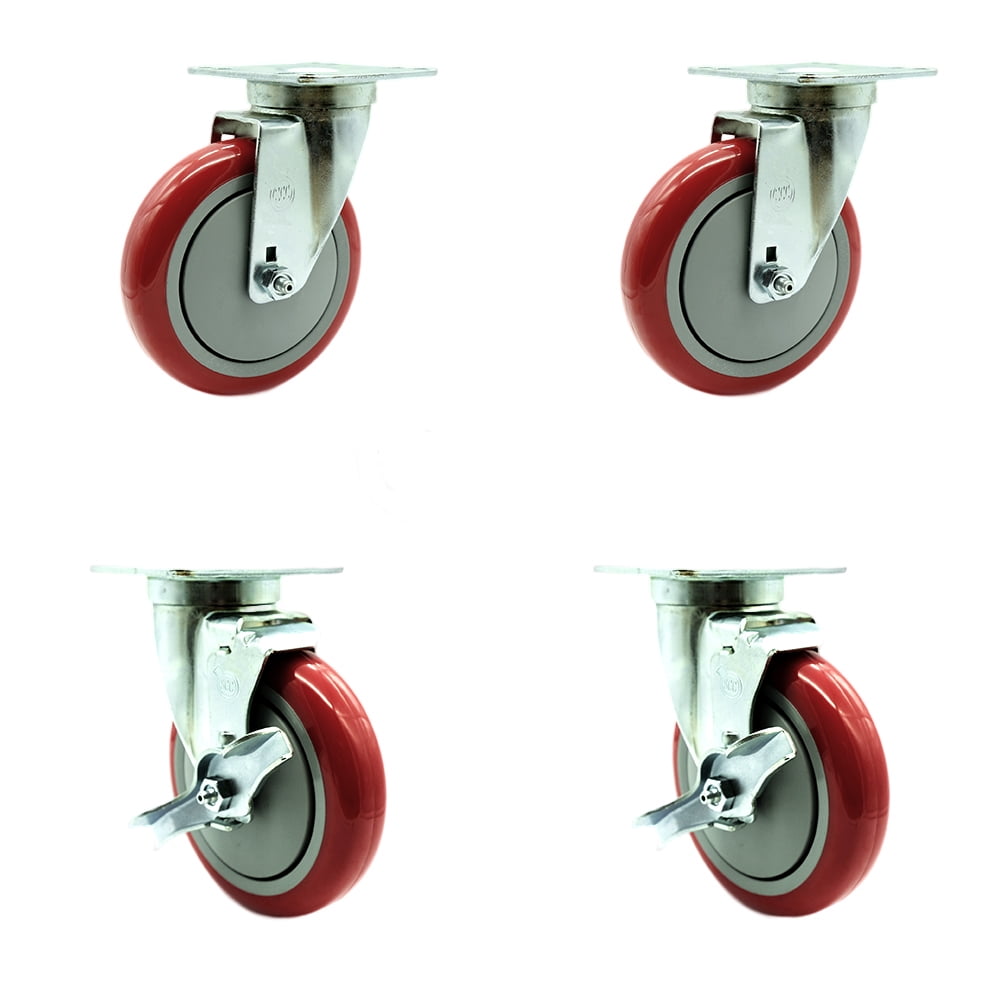 Service Caster - Universal Kitchen Casters - 5" Red Wheel - 2 Swivel 2 w/Brakes - Walmart.com