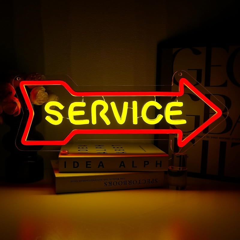 Service Neon Sign for Business, Red Yellow Led Signs for Wall Decor ...