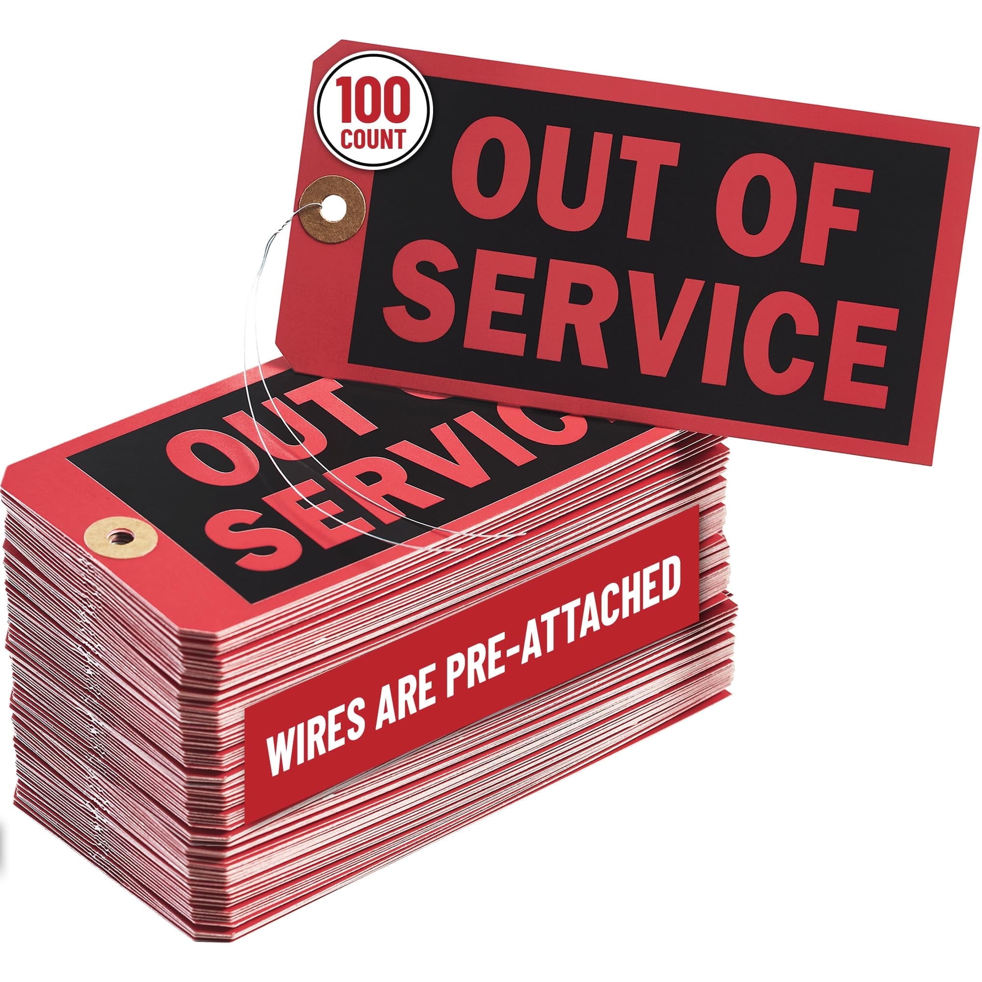 Out of Service Tags with Pre-Attached Wire Hangers, Set of 100 ...