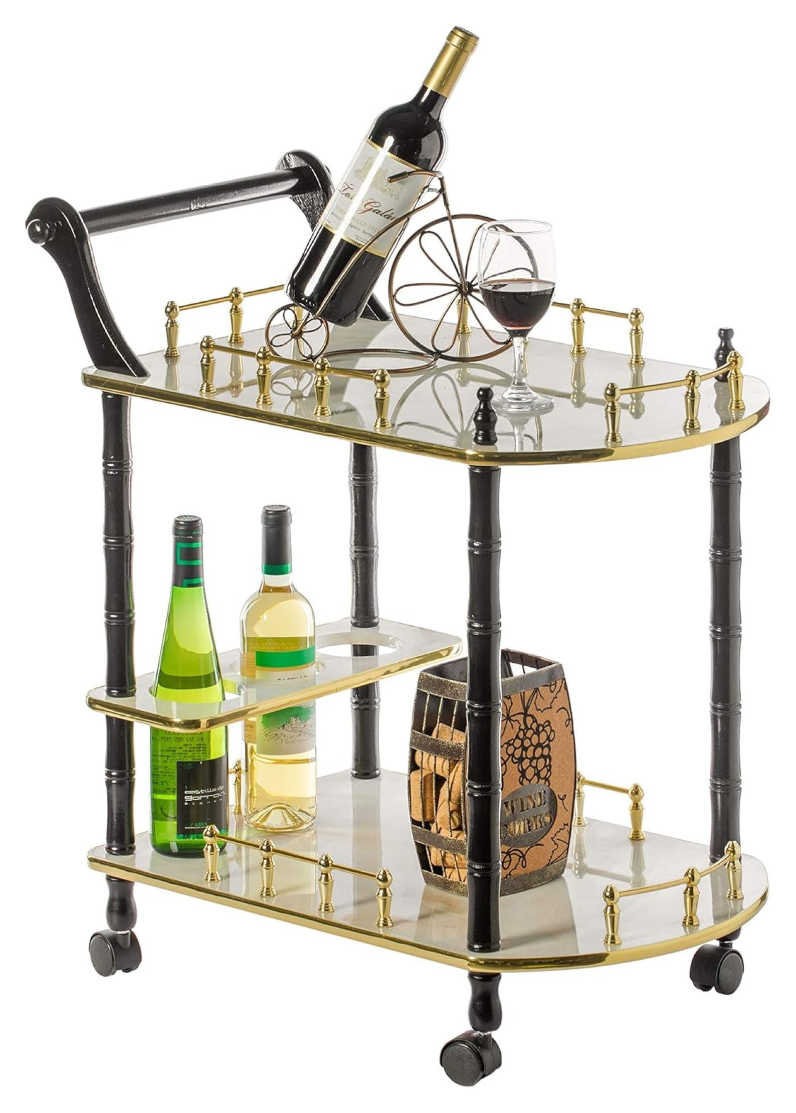 Serving Bar Cart Tea Trolley, 2 Tier Shelves on Rolling Wheels, Mobile ...