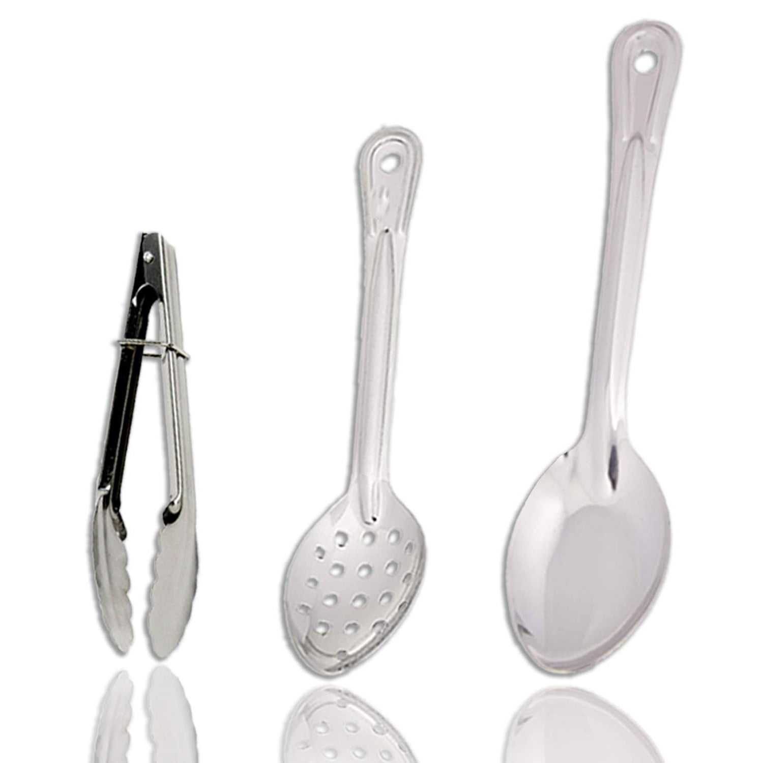 Serving Basting Spoons and Tongs Heavy Gauge Stainless Steel, Set of 3 ...