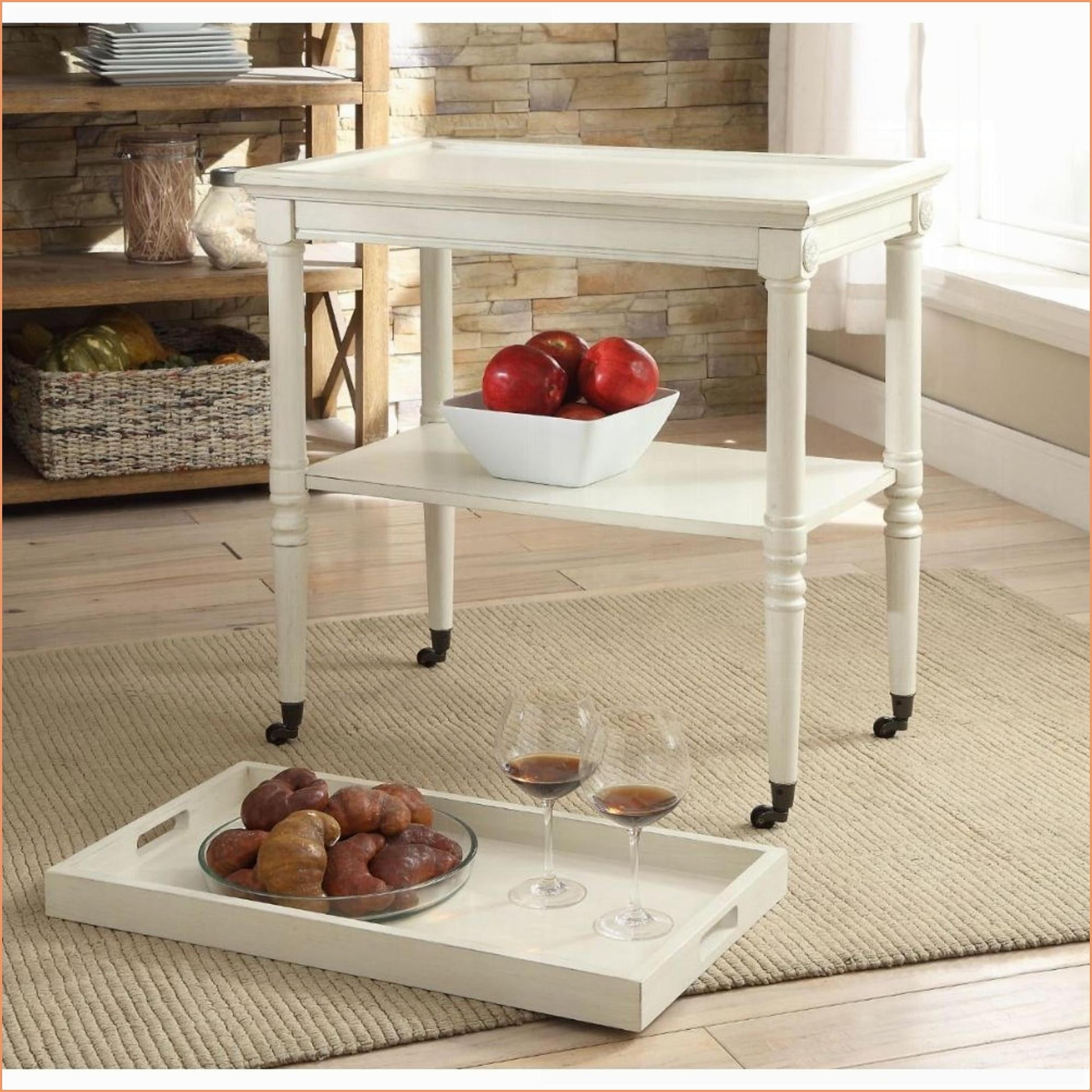 Serving Cart with Removable Tray & Shelf, Off-White French Traditional ...