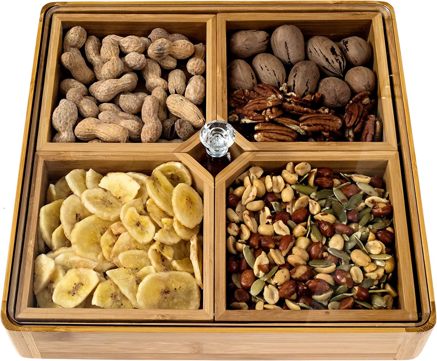 Serving Platter - Bamboo Divided Serving Tray with Lid & Removable ...