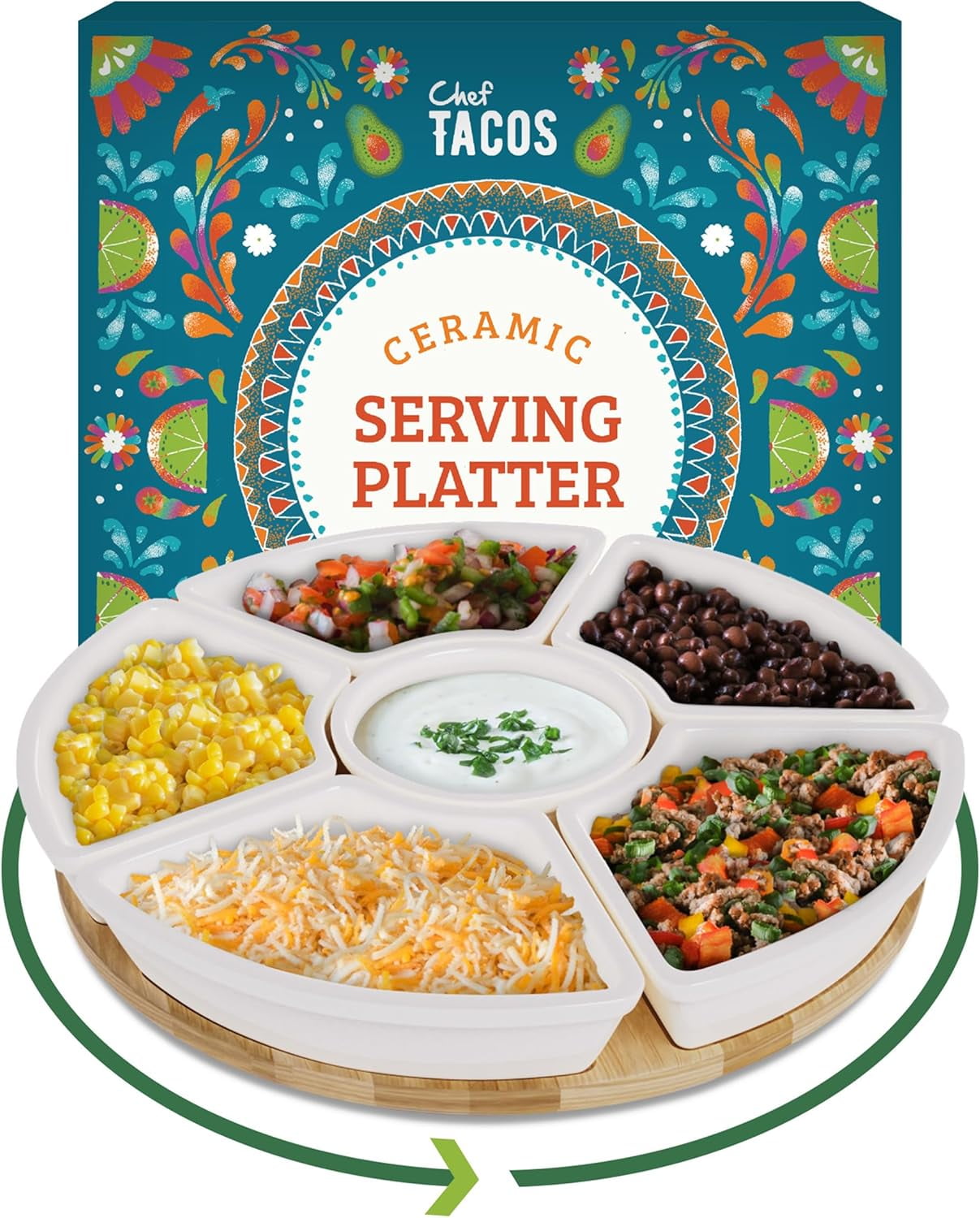 Serving Platter - Divided Serving Tray for Taco Tuesday Lazy Susan Taco ...