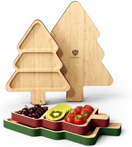Serving Platters Set of 2, Wooden Shaped Serving Trays, Charcuterie ...