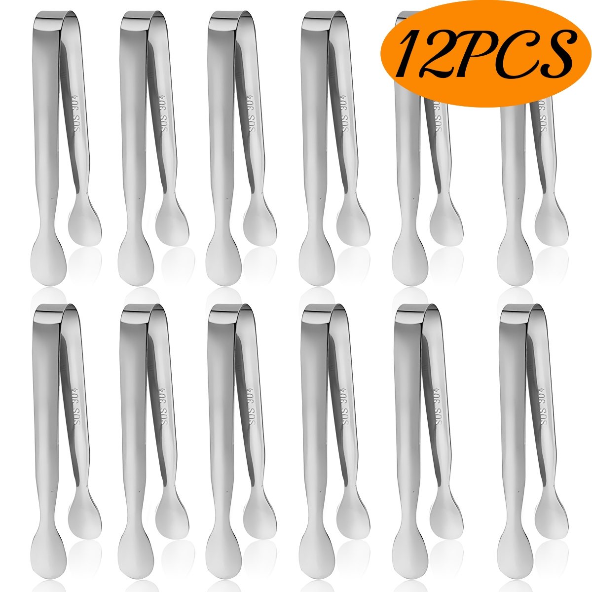ReaNea Silver Sugar Tongs Set of 6 Stainless Steel Ice Tongs Mini ...