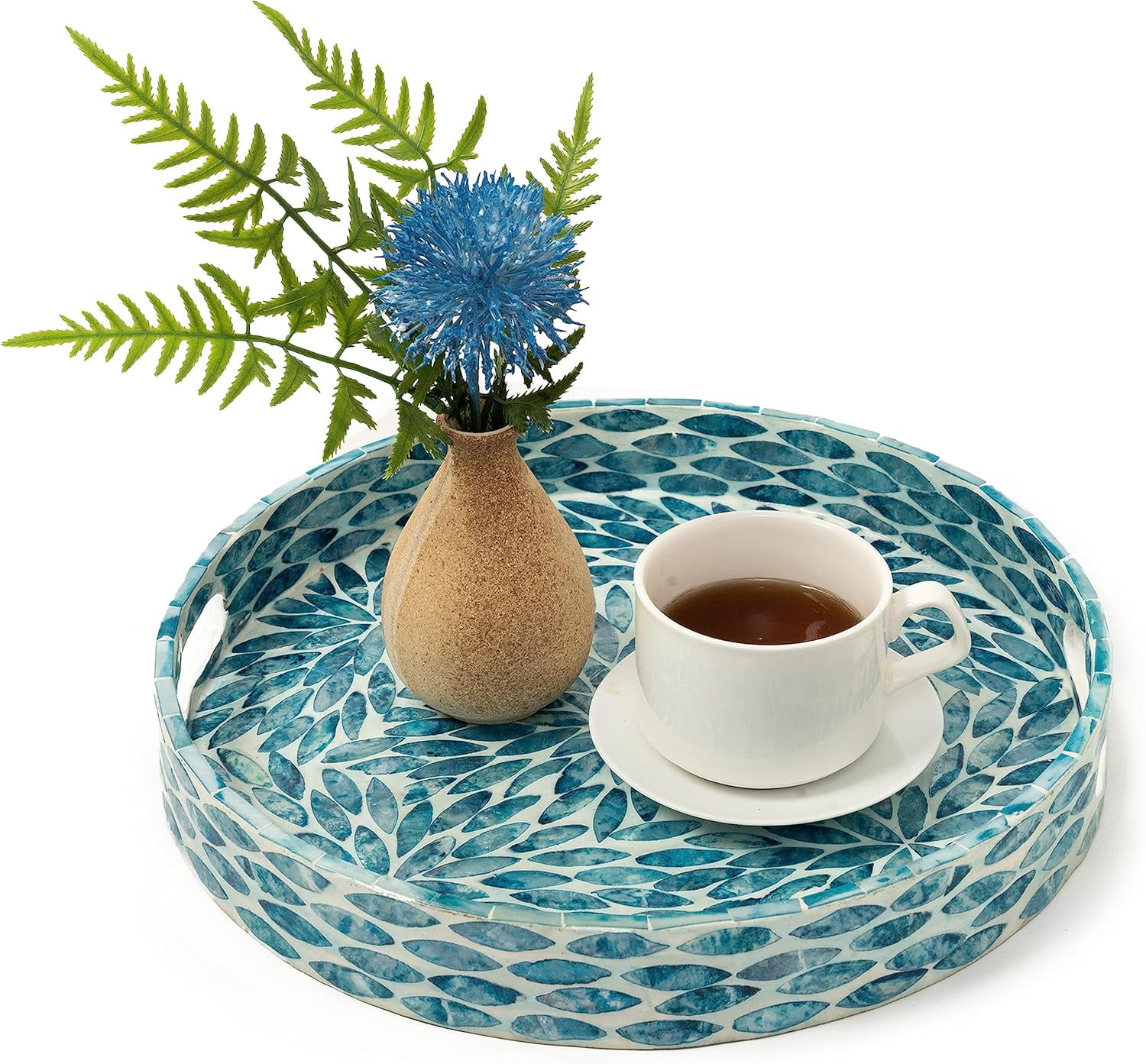 Serving Tray 12.5 Inch, Lacquer Mother of Pearl Inlay Mosaic Tray ...