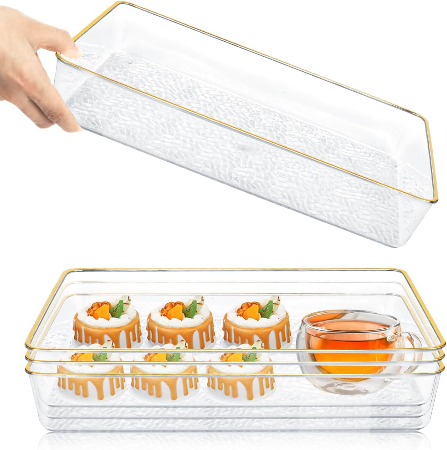 Serving Tray, 4 Pack Trays for Serving Food Plastic Serving Trays Large Serving Tray, Decorative ...