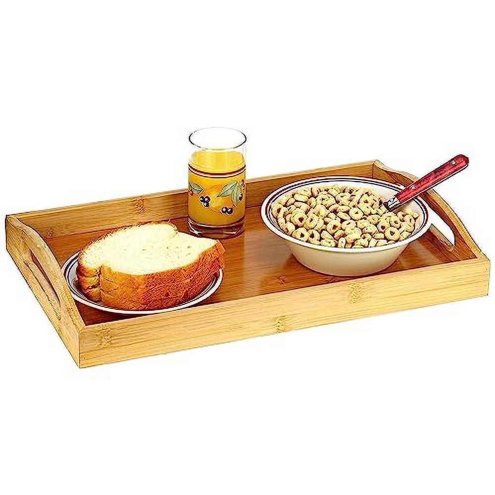 Serving Tray Bamboo - Wooden Tray with Handles - Great for Dinner Trays ...