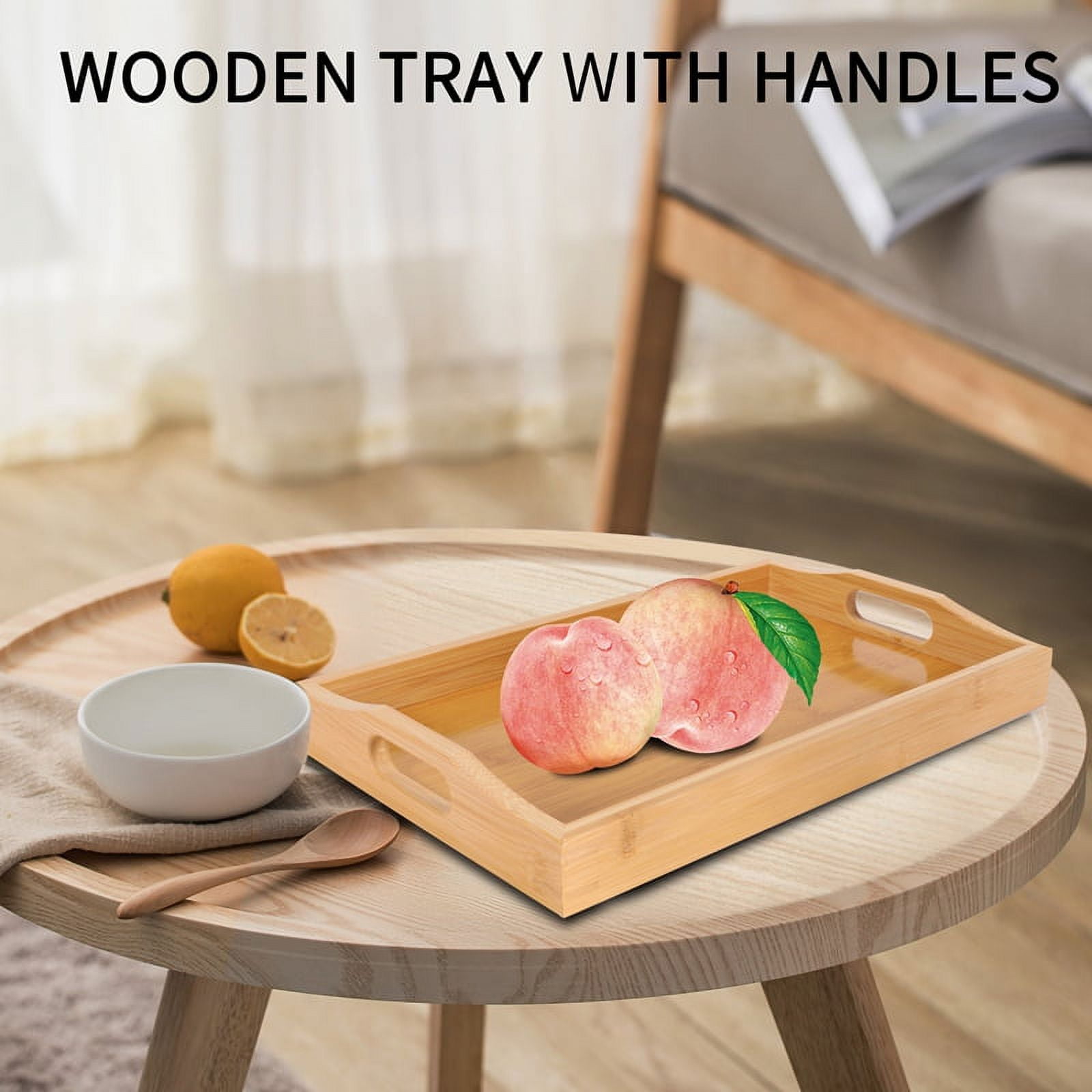 Serving Tray Bamboo - Wooden Tray with Handles - Great for Dinner Trays ...