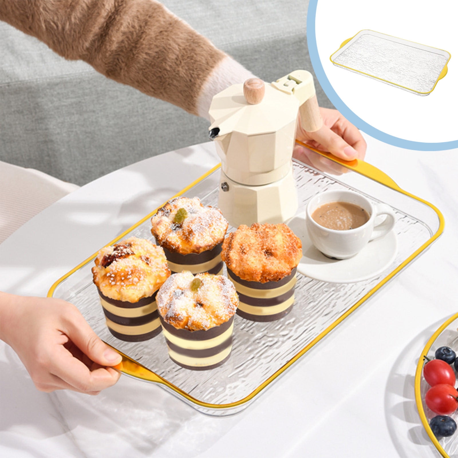 Serving Tray with Handles | Clear & Brown Polypropylene Decorative ...